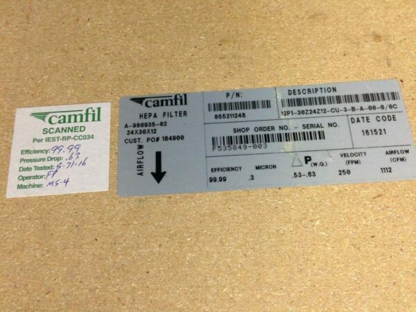 Camfil HEPA Filter 24″ x 30″ x 12″ (855211248) - AFAB Lab Resources