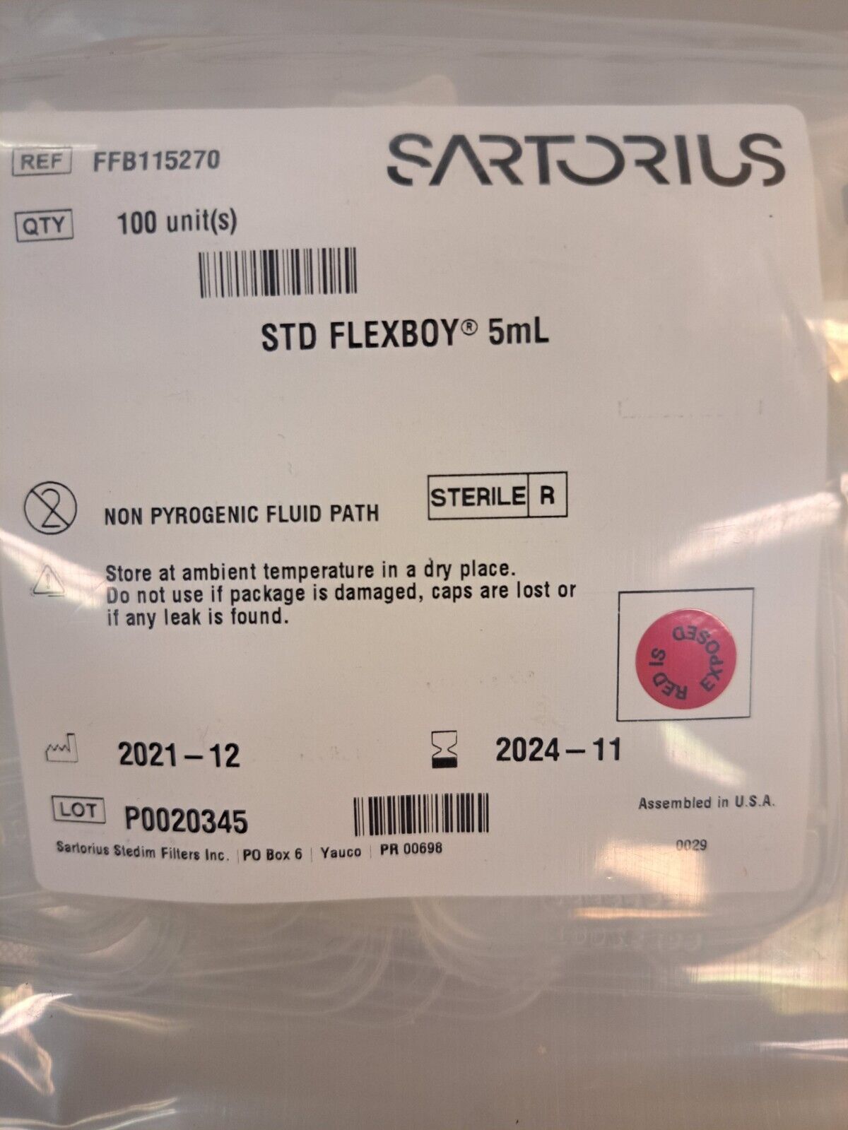 Sartorius Stedim FFB115270 STD Flexboy 5 mL - Pack of 100